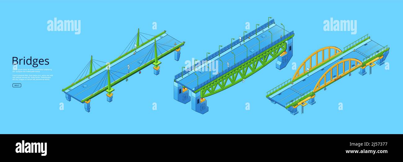 Isometric bridges poster with architecture construction with car road ...