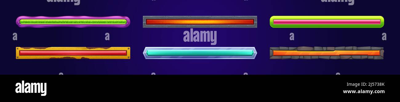 Game progress bars, cartoon vector process ui interface design elements ...