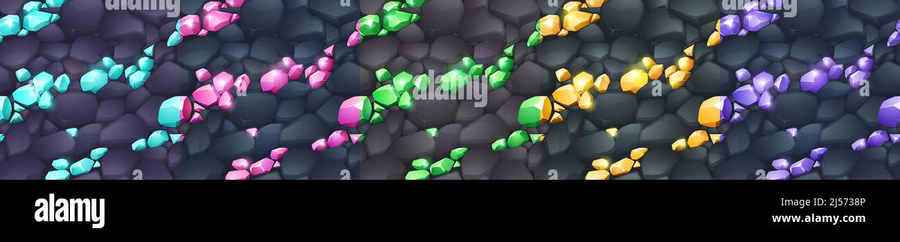 Magic crystals game textures, seamless backgrounds with colorful gem ...