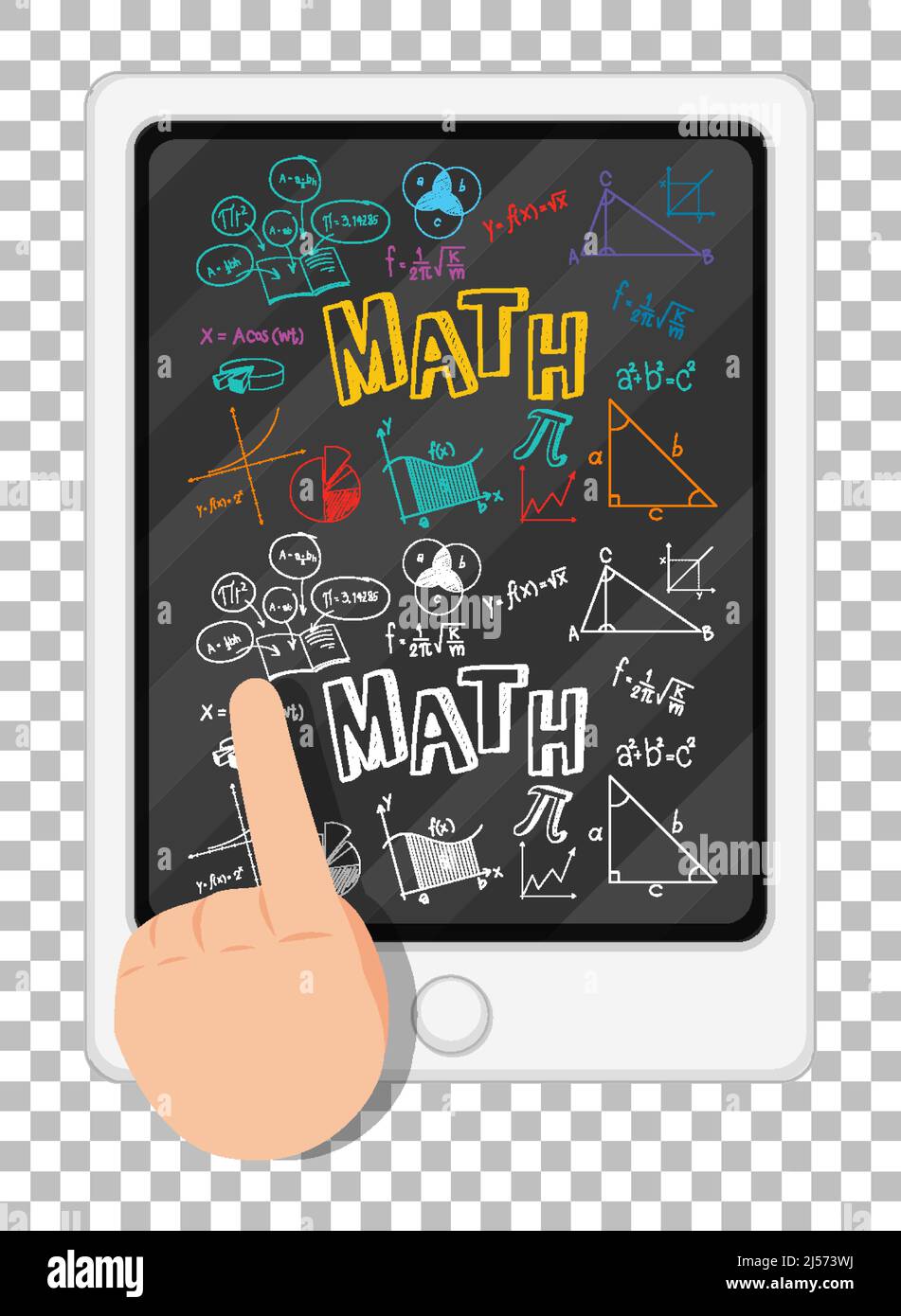Mathematics doodles with ipad and finger on grid background ...