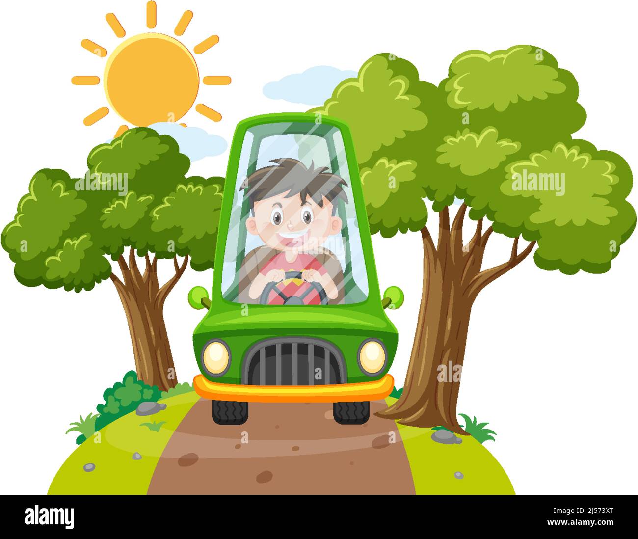 Happy boy driving a car illustration Stock Vector Image & Art - Alamy