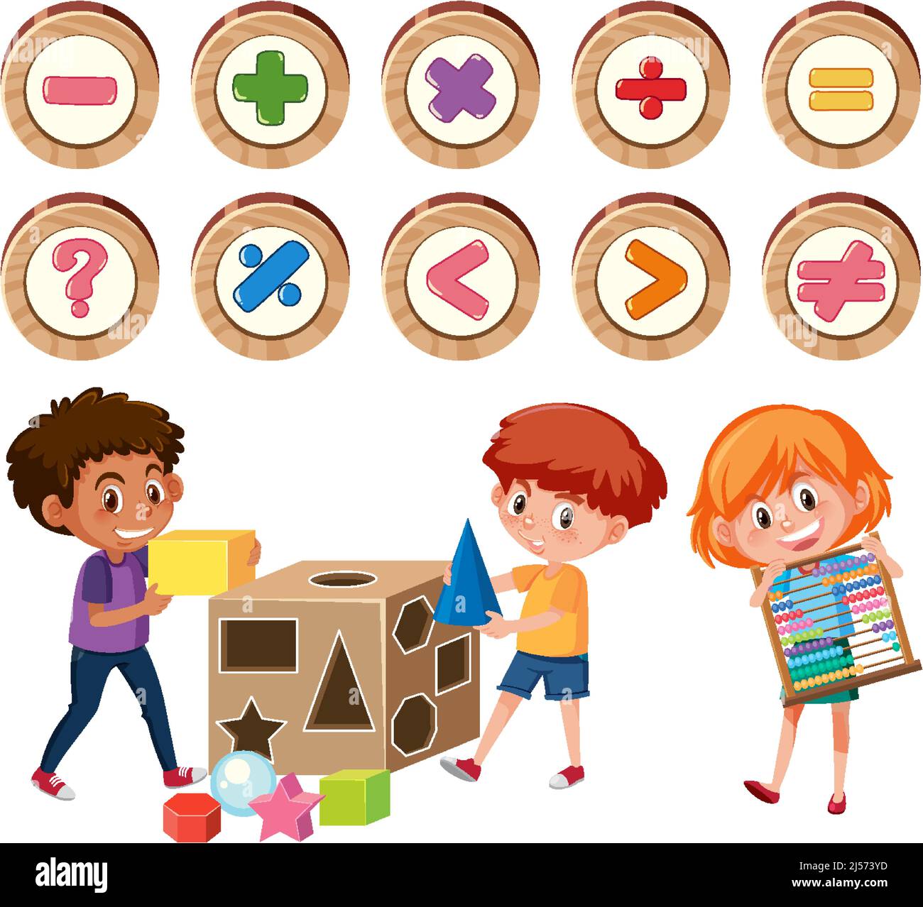 Math classroom objects with supplies and students illustration Stock ...