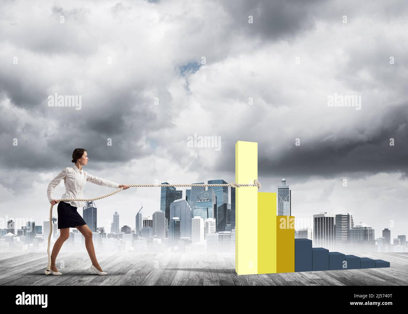 Businesswoman pulling arrow with rope and making it raise up Stock ... Businesswoman pulling arrow with rope and making it raise up Stock ...