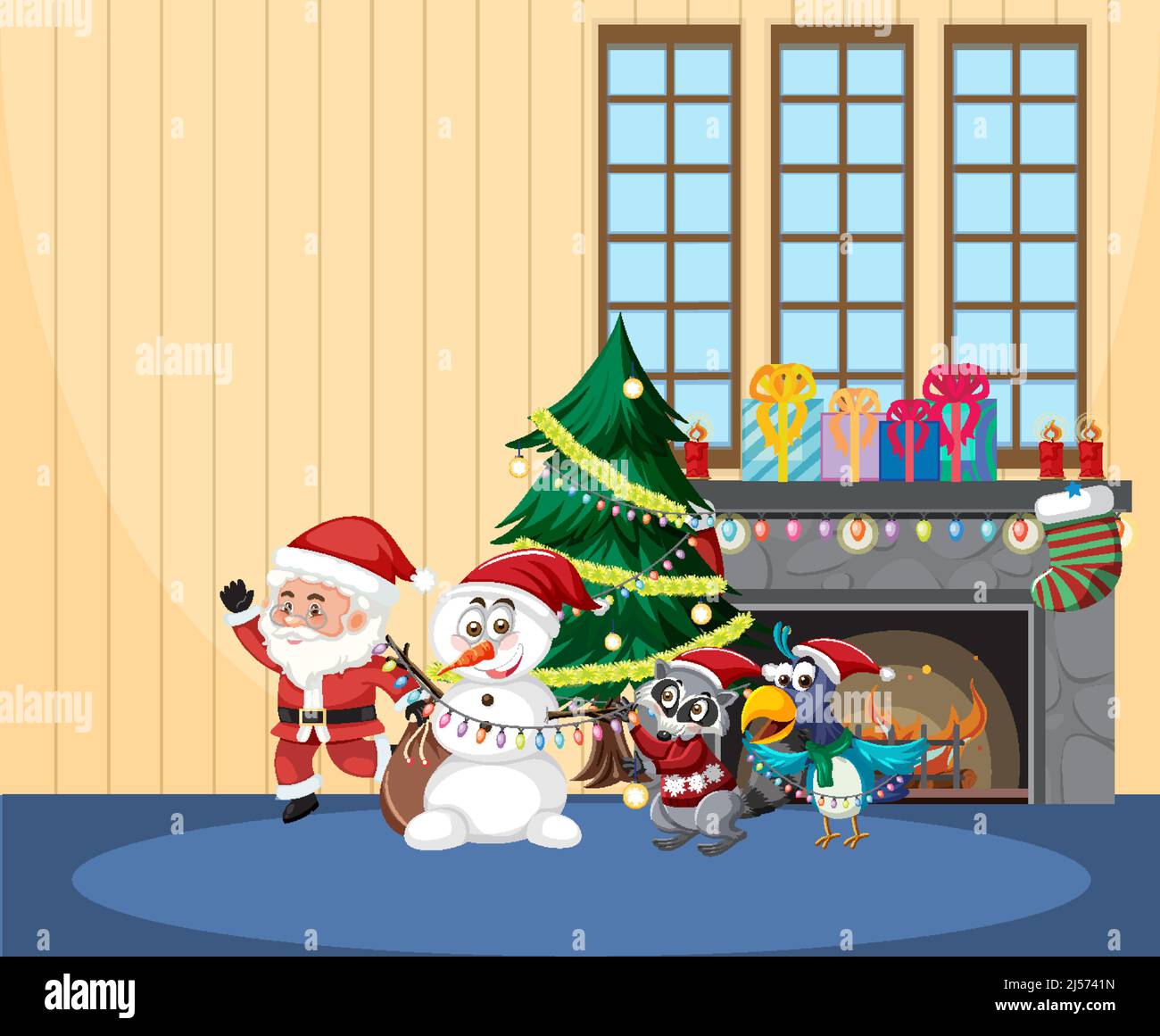 Christmas theme with Santa and snowman illustration Stock Vector Image ...