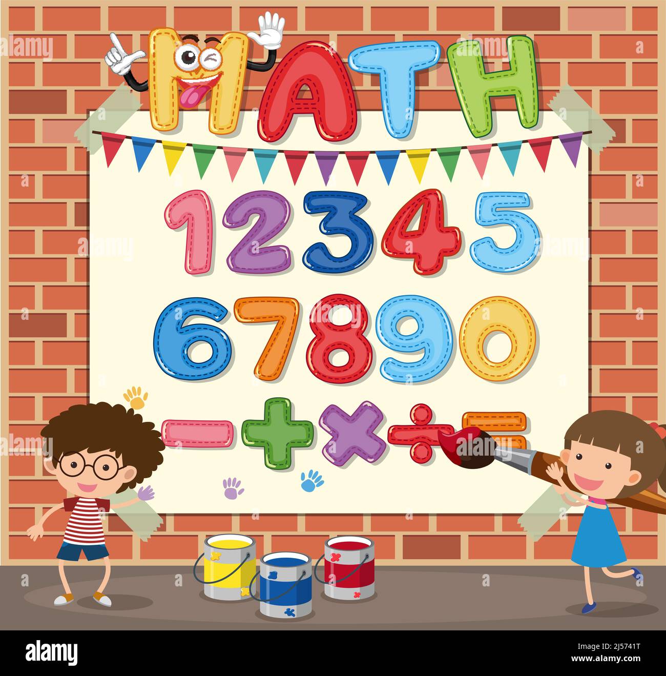 Counting numbers from zero to nine and math symbols illustration Stock ...