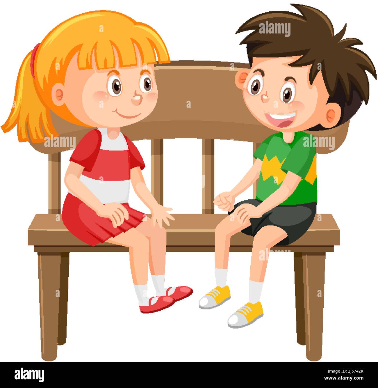 Children sitting on a bench illustration Stock Vector Image & Art - Alamy