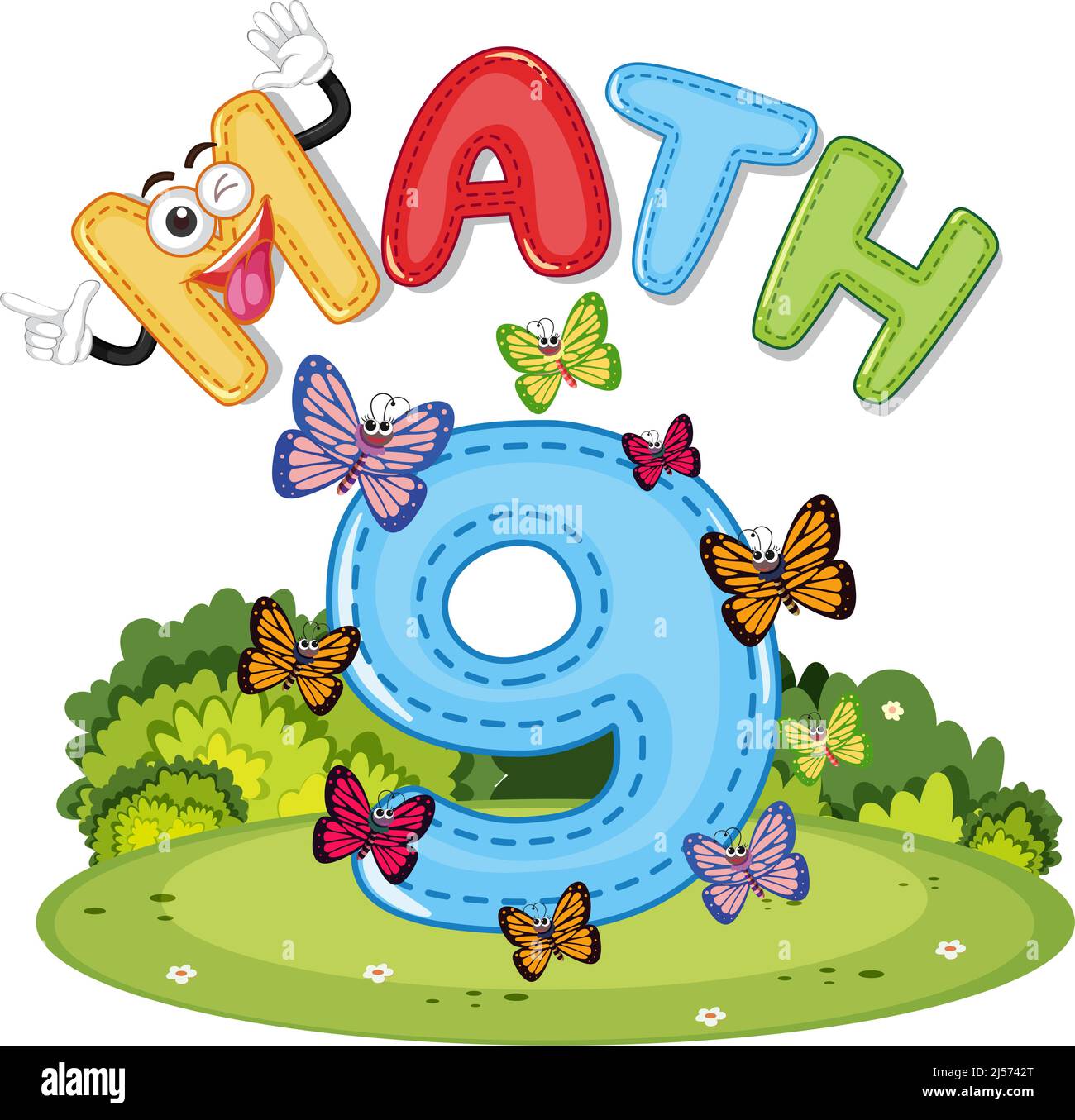 Math number 9 with nine butterflies illustration Stock Vector Image ...