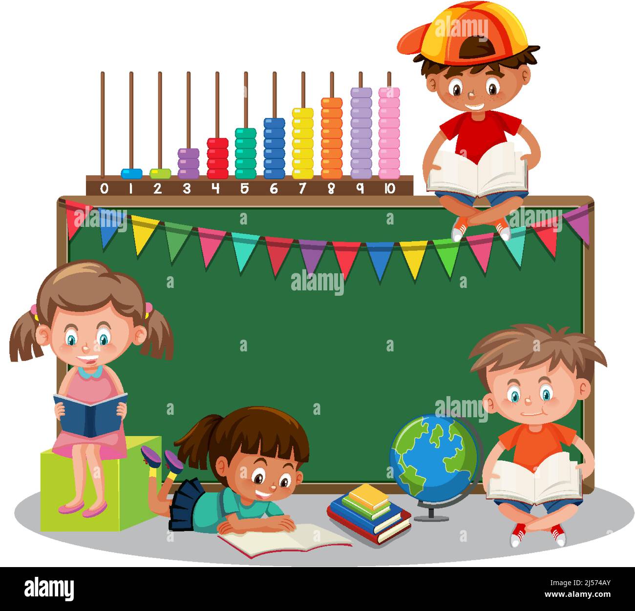 Happy children with blackboard banner illustration Stock Vector Image ...