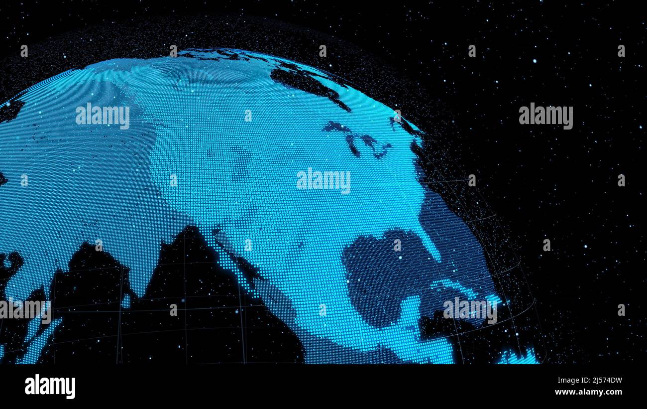 3D Digital orbital earth in cyberspace showing concept of network ...