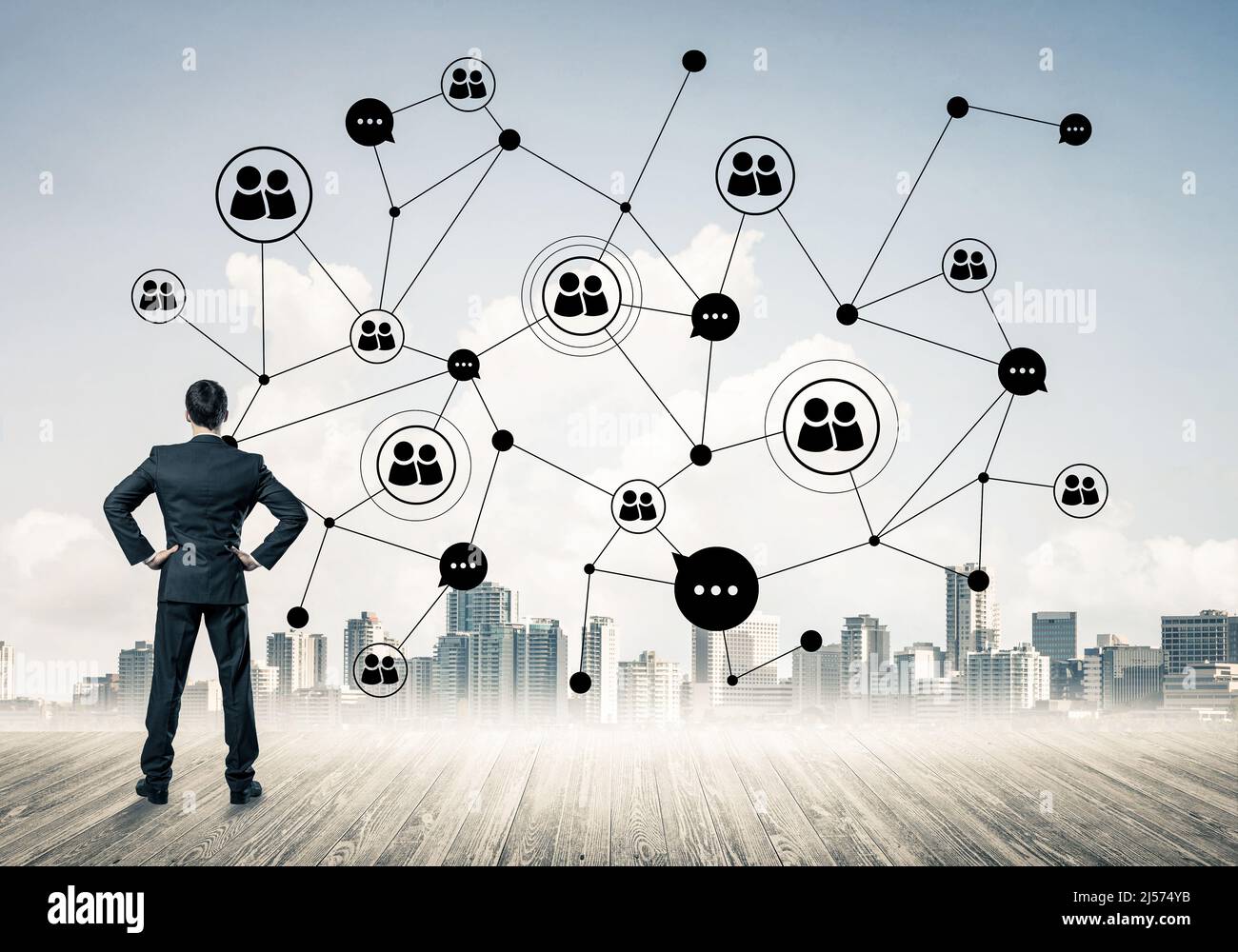 Social connection concept drawn on screen as symbol for teamwork and ...