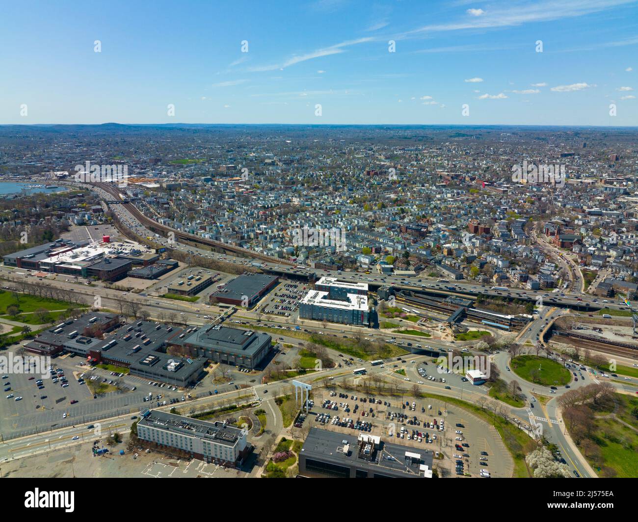 Boston Dorchester historic district and Interstate Highway 93 aerial ...