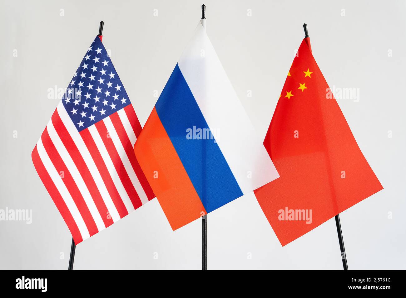 State flags of America, Russia, China on white background. Russian flag ...