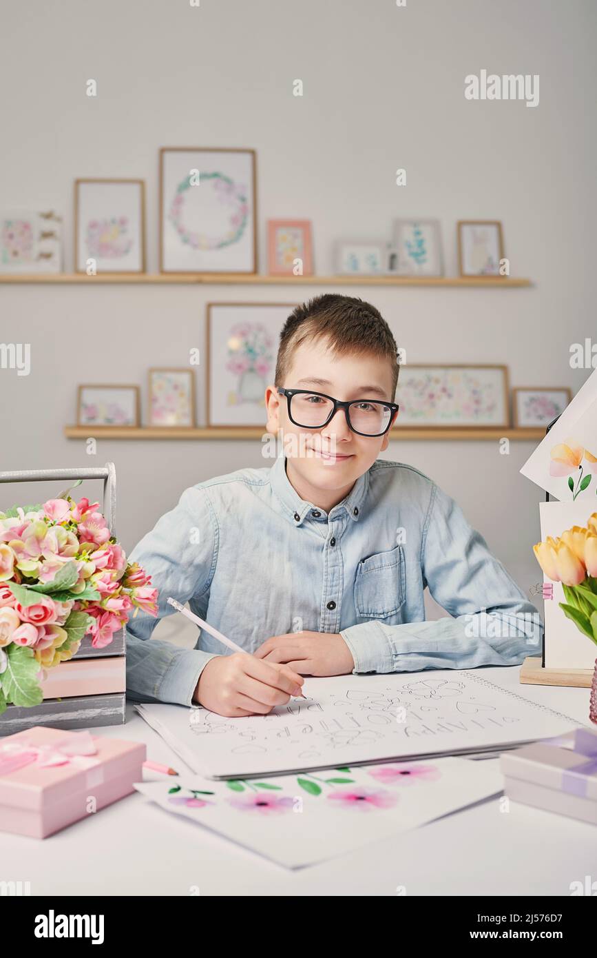 Greeting card Mother's Day. Children's drawing postcard. Gift for mom ...