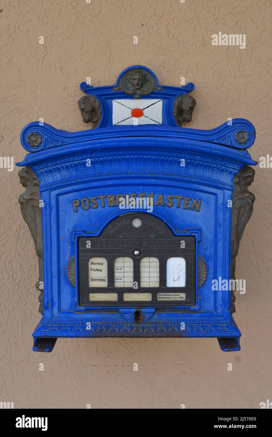 Traditional old blue postbox in Germany, vintage, nostalgia Stock Photo ...