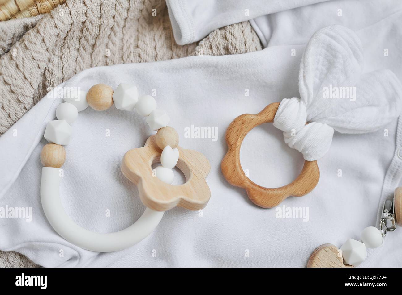 Wooden toys, rattles, teethers, nipple holder. Baby development, fine ...