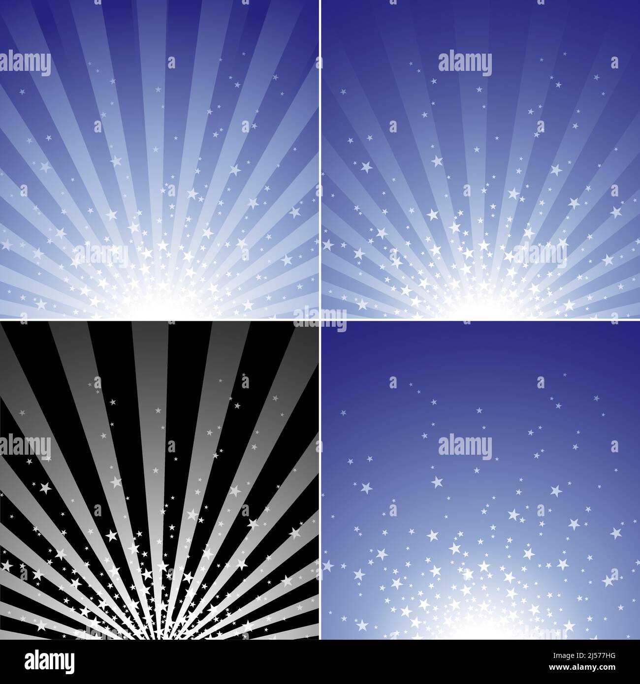 Set of Four Backgrounds with Radial Light Rays with Stars Stock Vector ...
