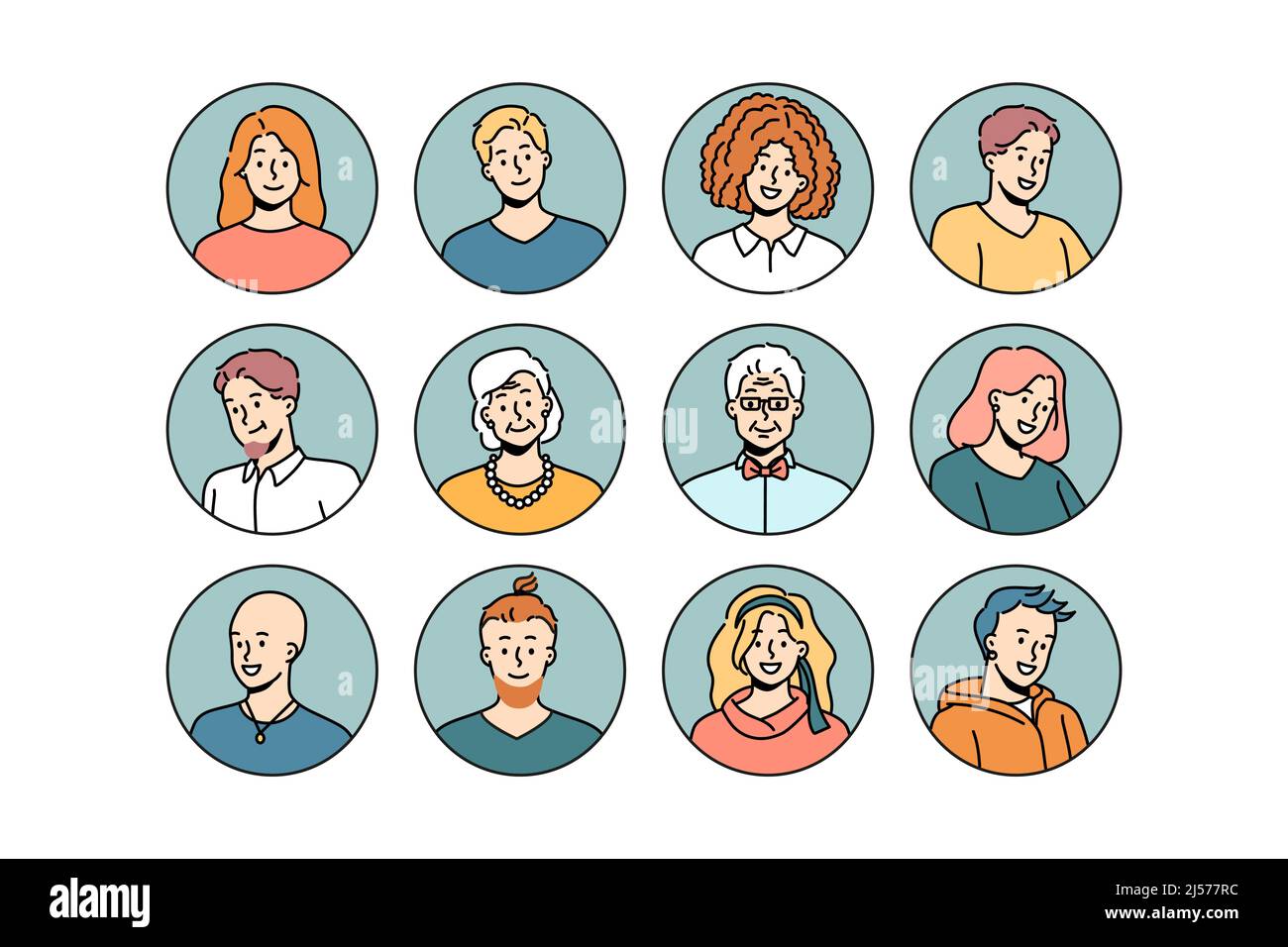 Set of headshot avatars of people of different ages and genders. Head ...