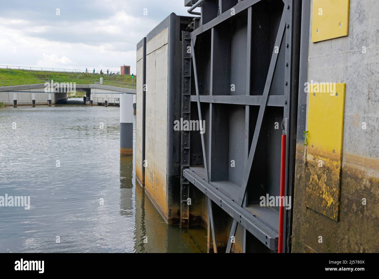 View through the open lock gate towards Lake Senftenberg (Germany Stock ...