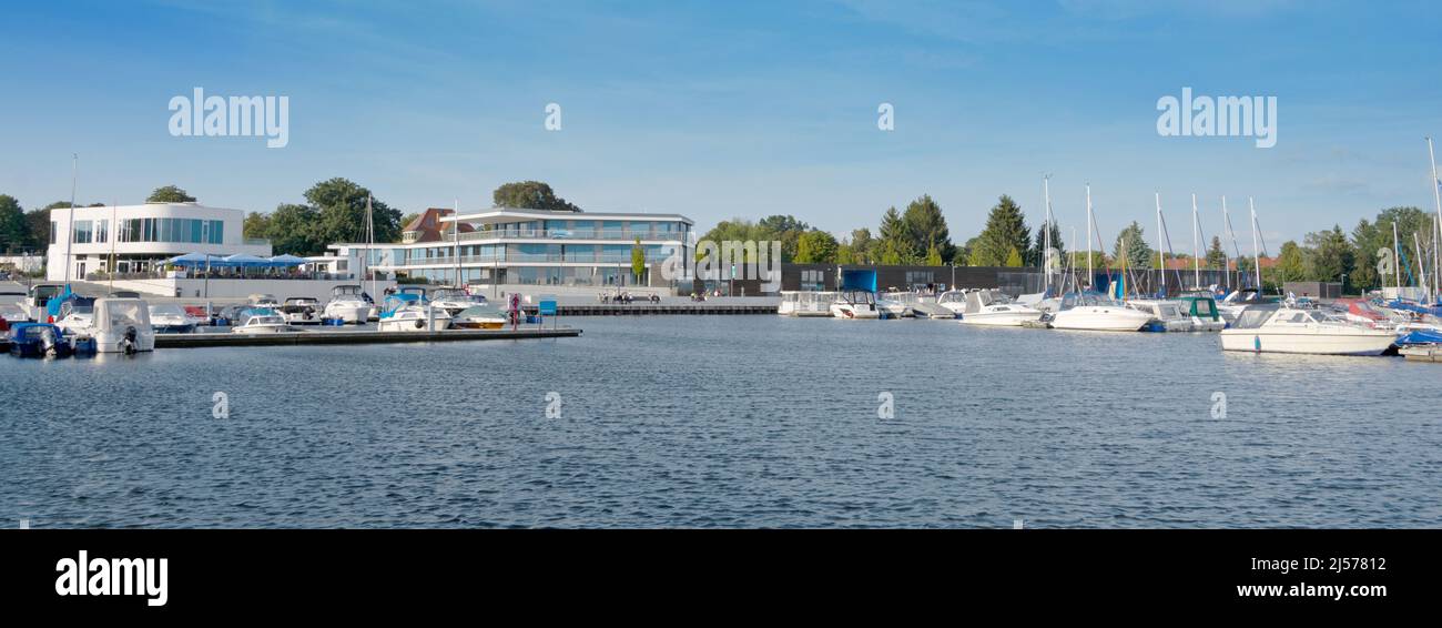 Panoramic picture of the Senftenberg city harbor. Germany, Lausitz ...