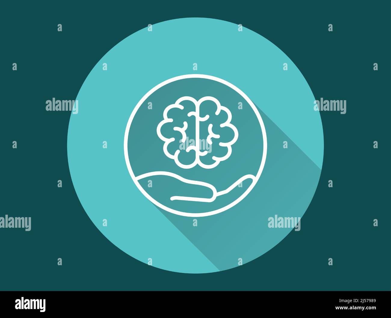 Hands holding brain icon. Simple illustration with long shadow for ...