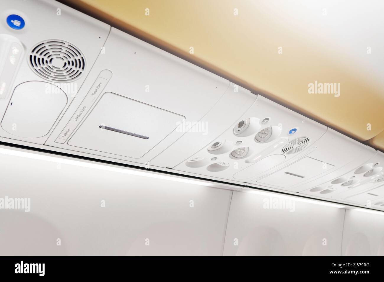 Overhead panel passenger service unit in an aircraft Stock Photo - Alamy
