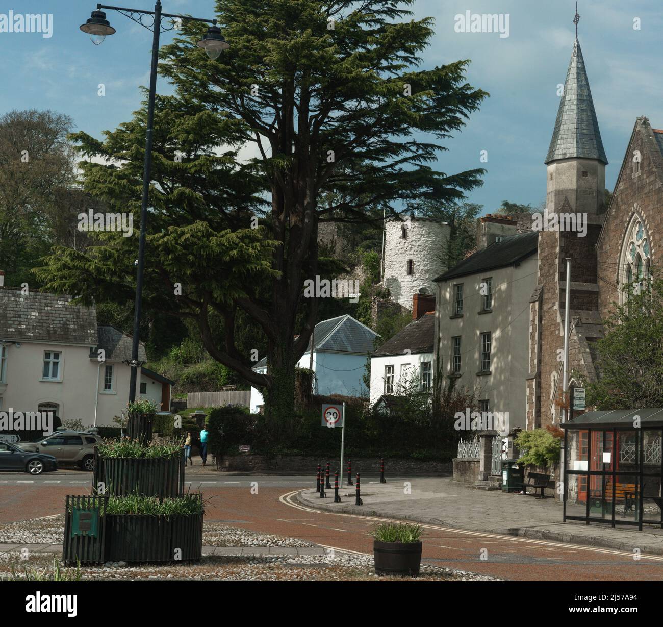 Road into the town square, Usk, Monmouthshire, showing the turret (from ...