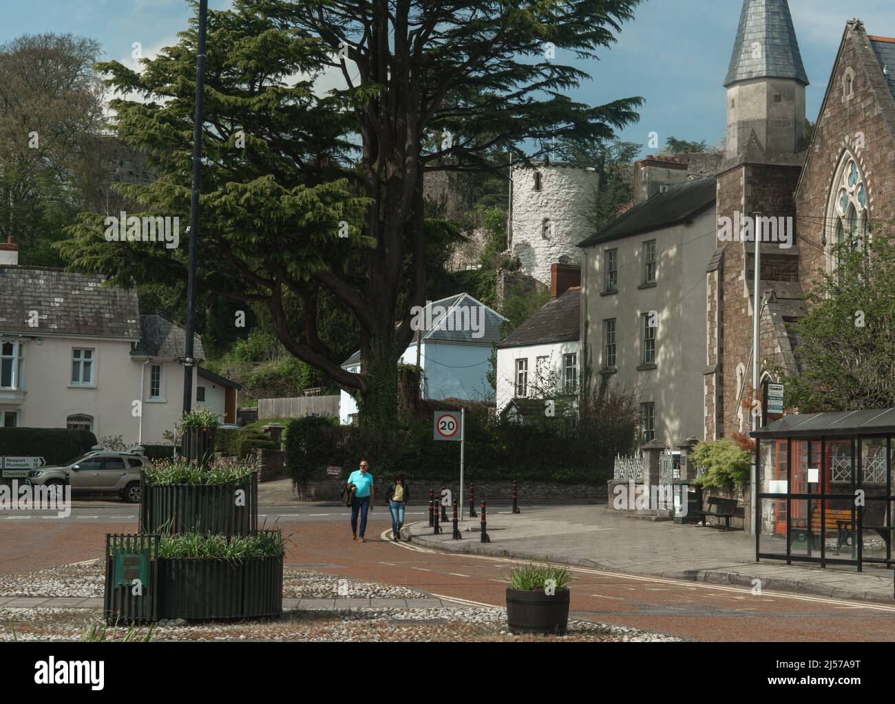 Road into the town square, Usk, Monmouthshire, showing the turret (from ...
