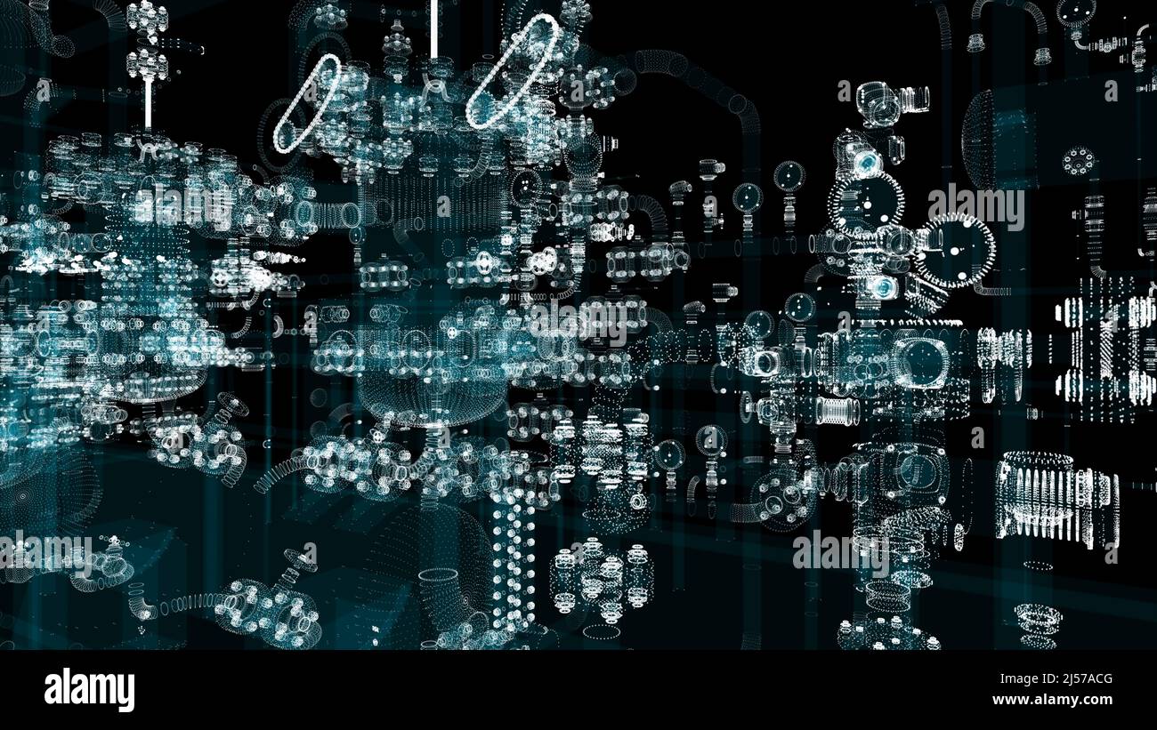 Particle Hologram Industrial Equipment Valves Pipes And Sensors Stock