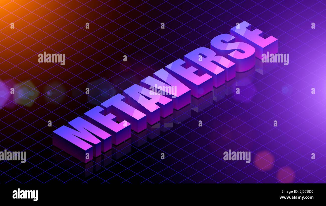 3d Metaverse inscription on a neon digital grid background. VR, nft ...