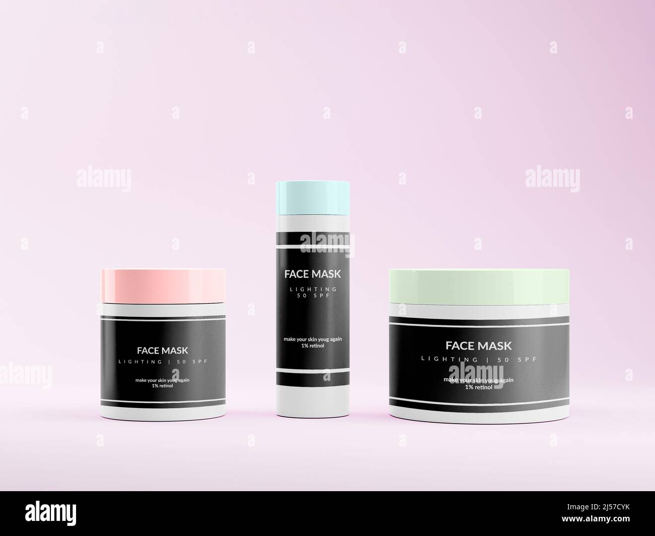 Face mask jars on pink background with lifting effect and retinol ...