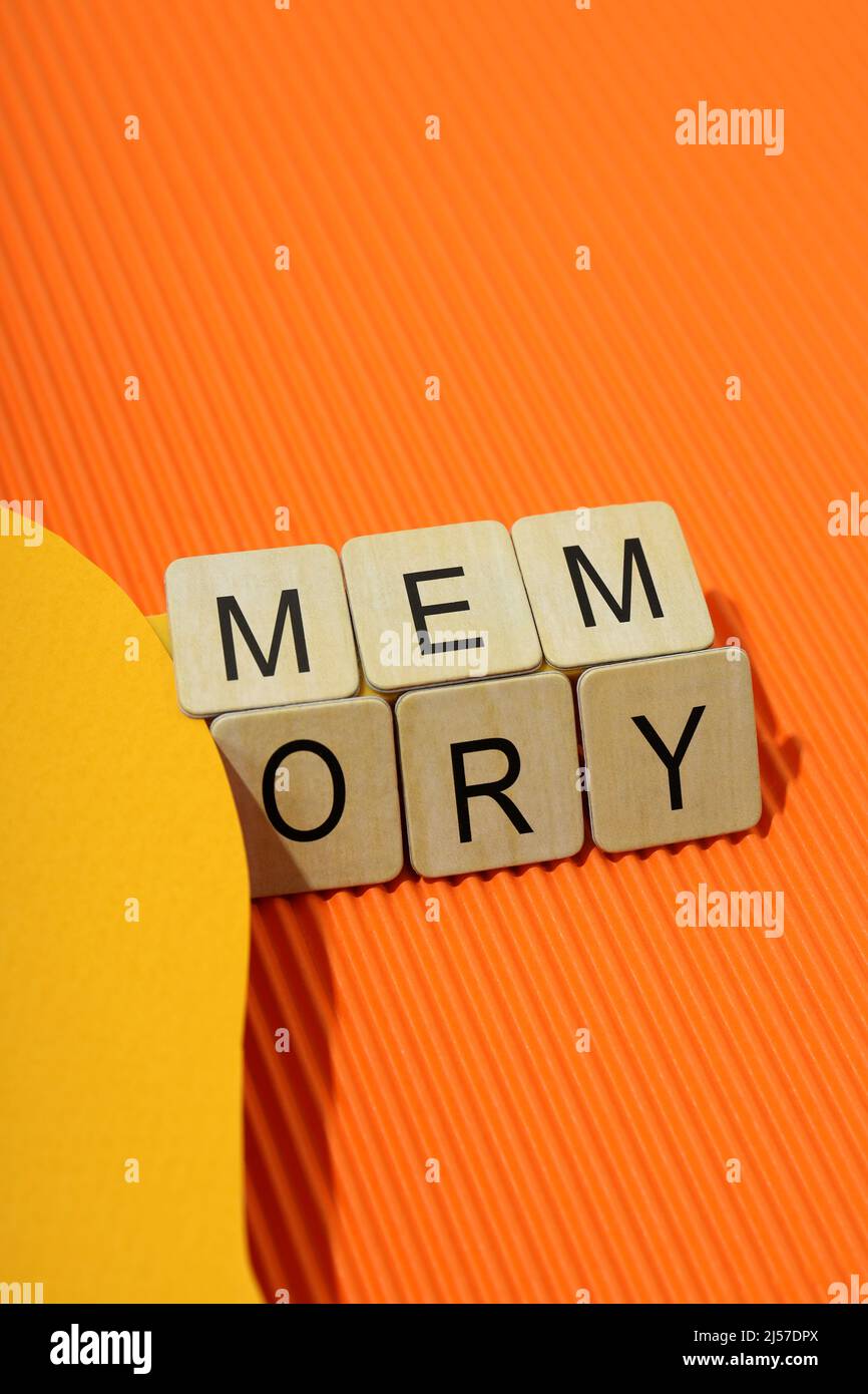 Concept of problems with memory, amnesia disease on orange background ...