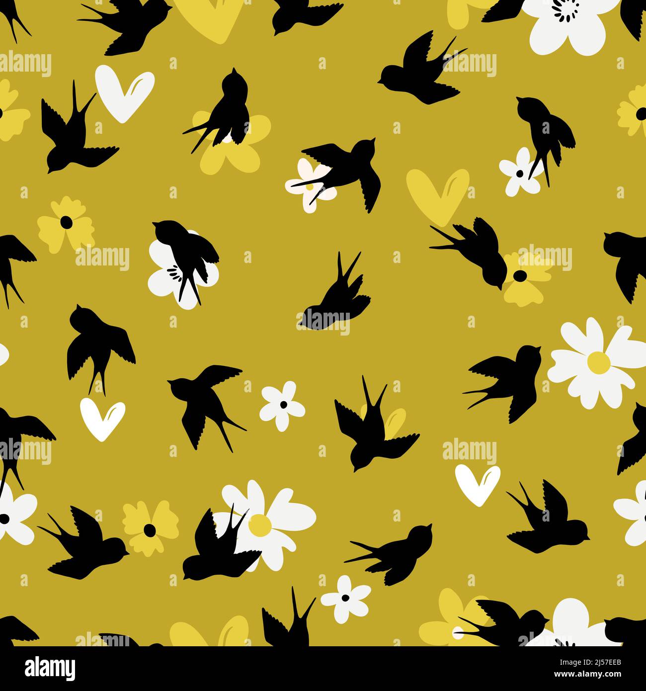 Seamless pattern with swallow silhouette on color background. Cute bird ...