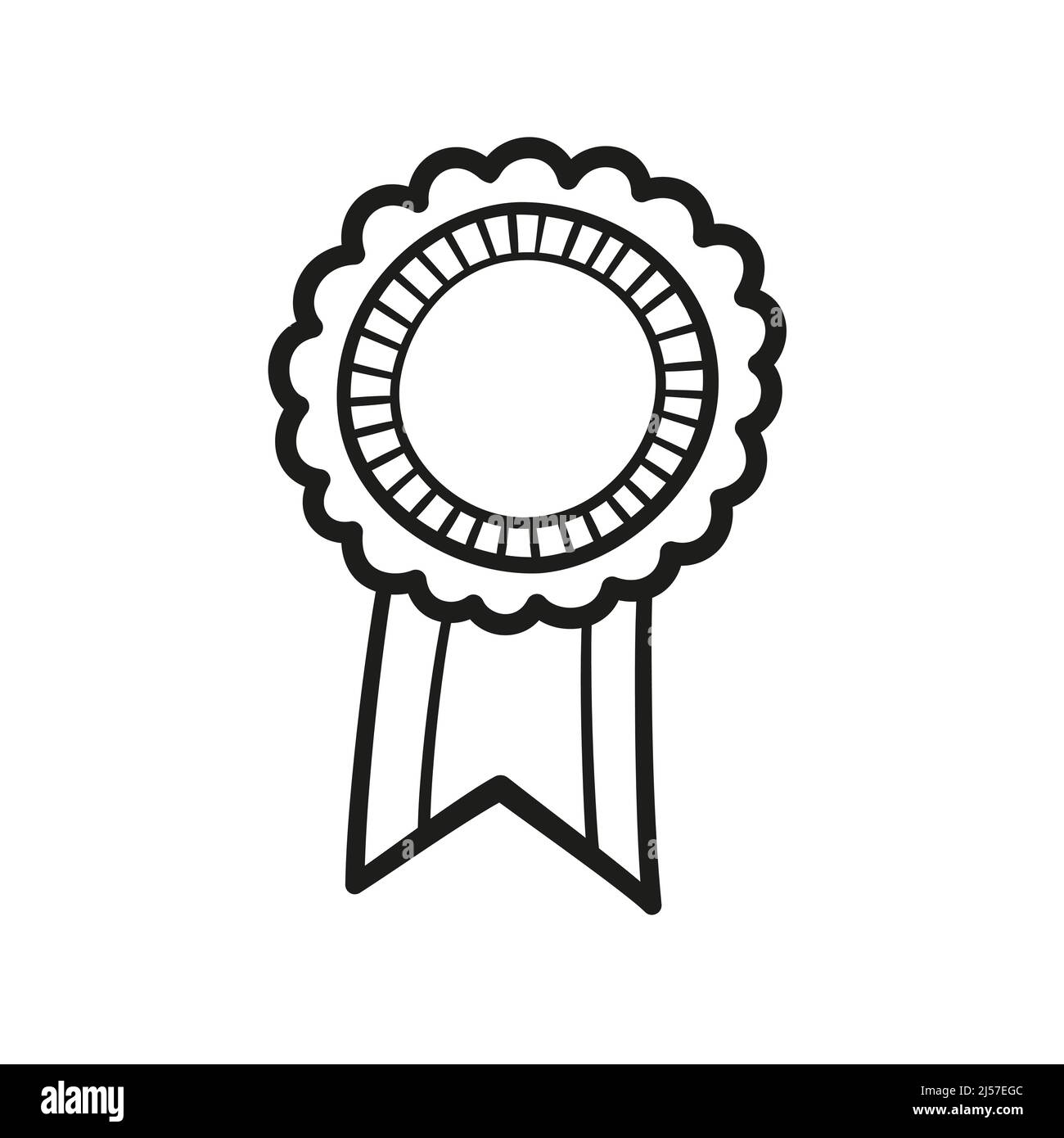 Award rosette doodle icon. Hand drawn medal with first place as winner ...