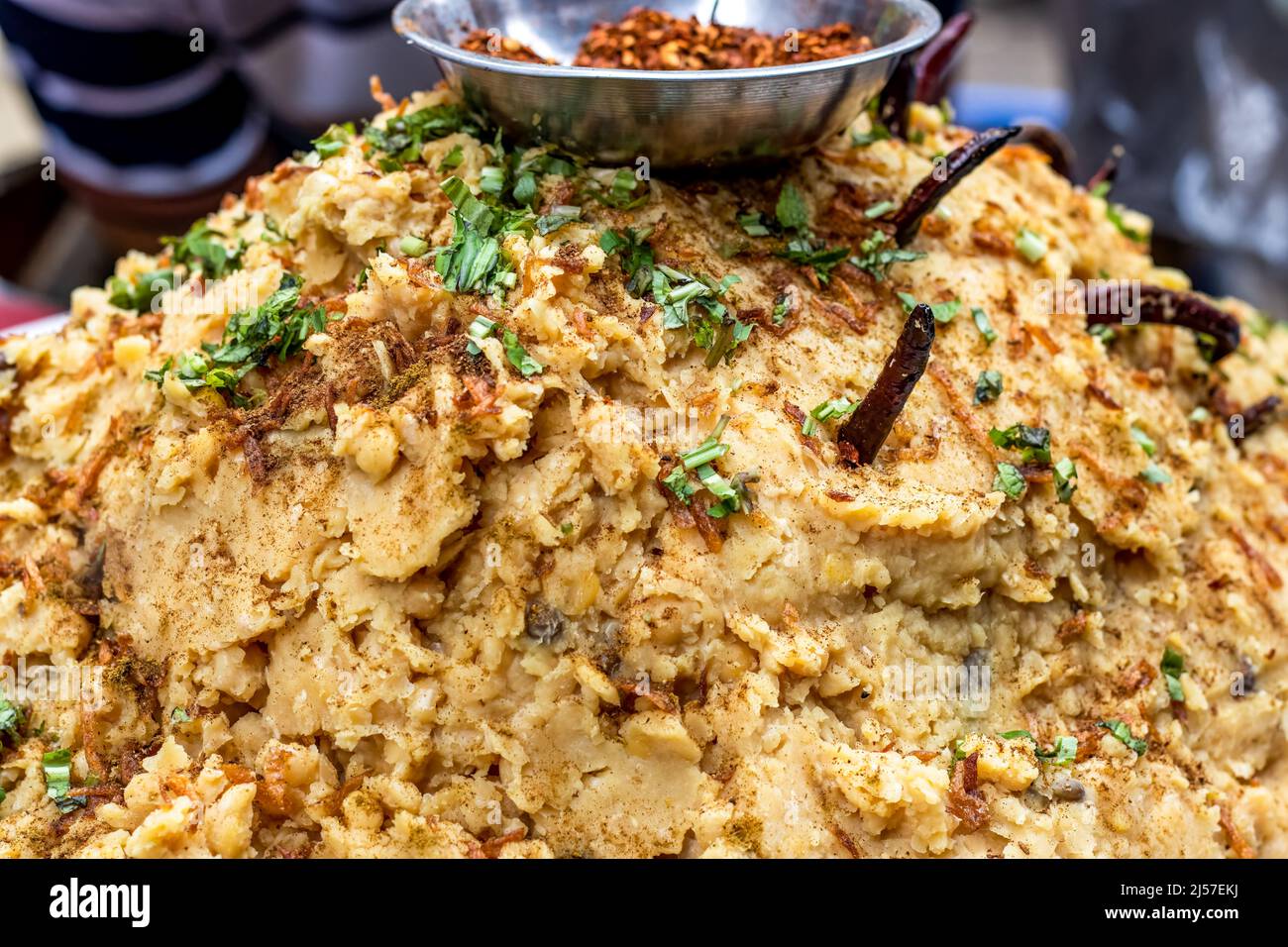 Spicy indian street food made with pea and fried chili Stock Photo - Alamy