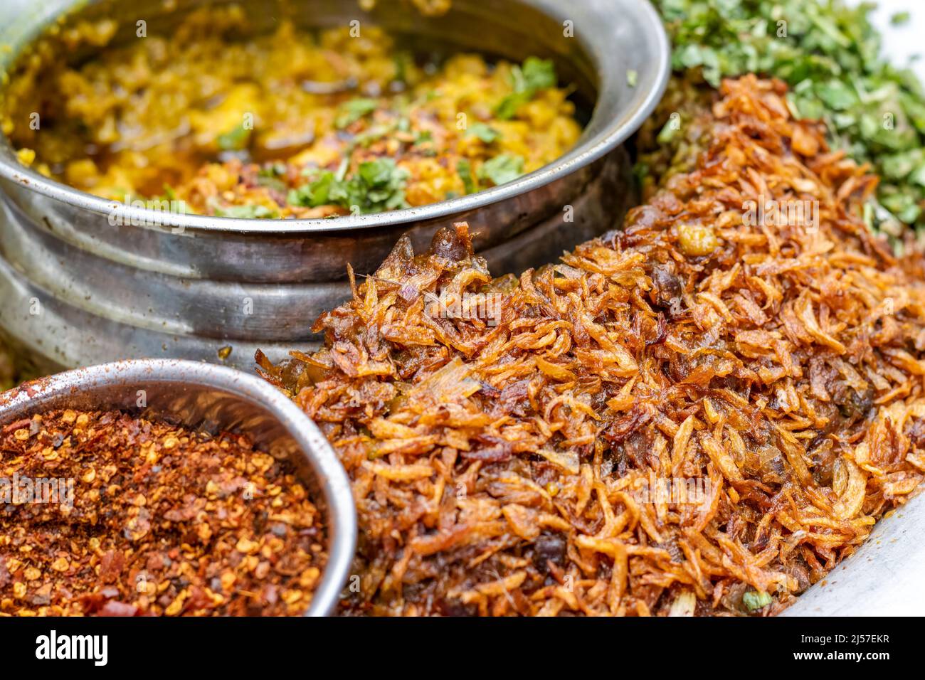 Spicy and crispy indian street foods close up Stock Photo - Alamy