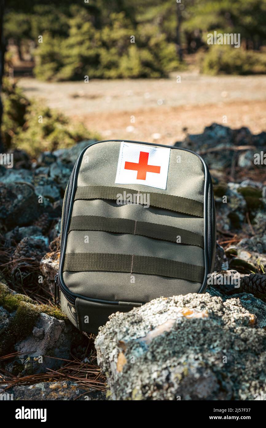 Military army first aid kit. White and red first aid sign Stock Photo ...
