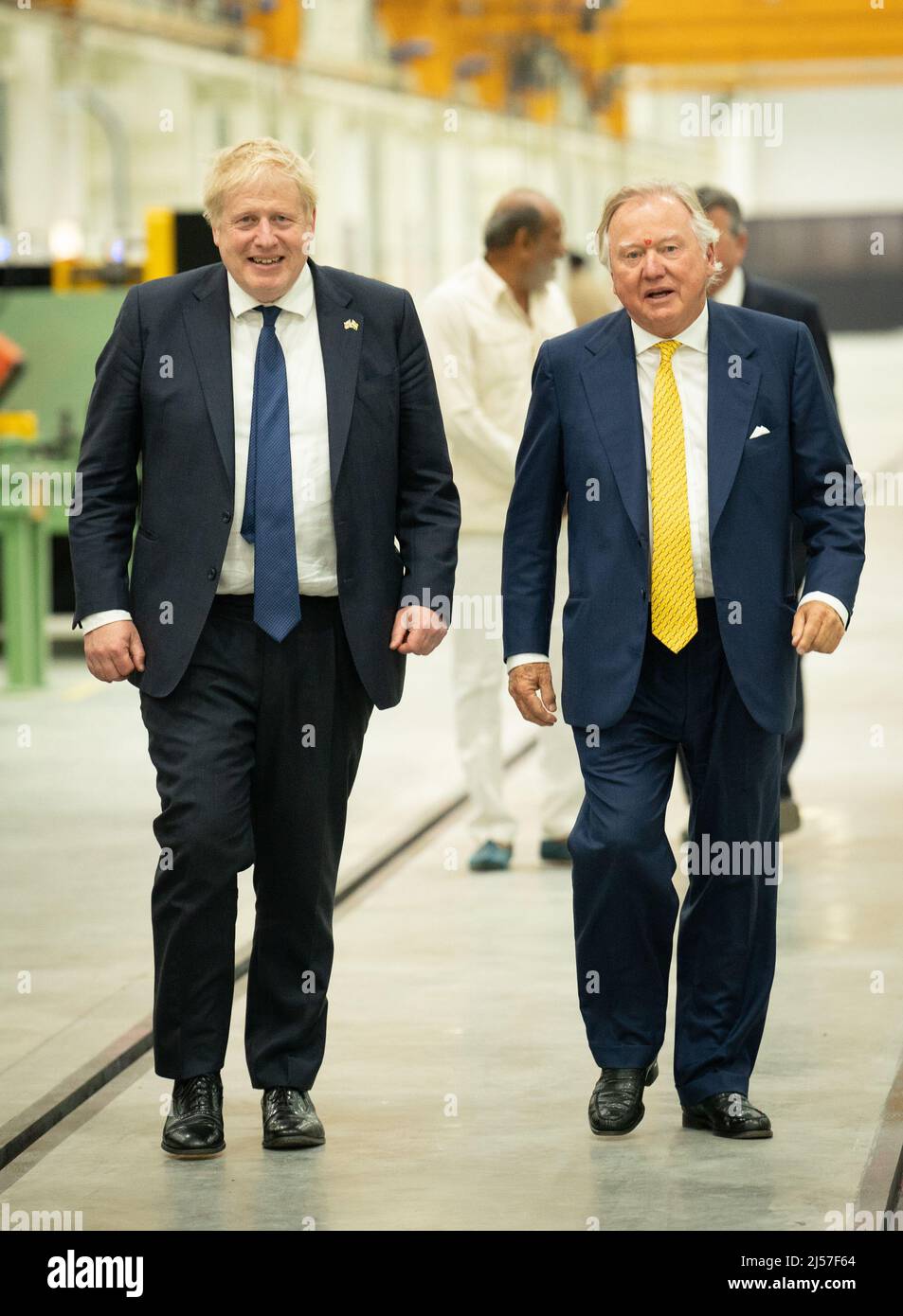 Prime Minister Boris Johnson with Lord Bamford, chariman of JCB, at the ...