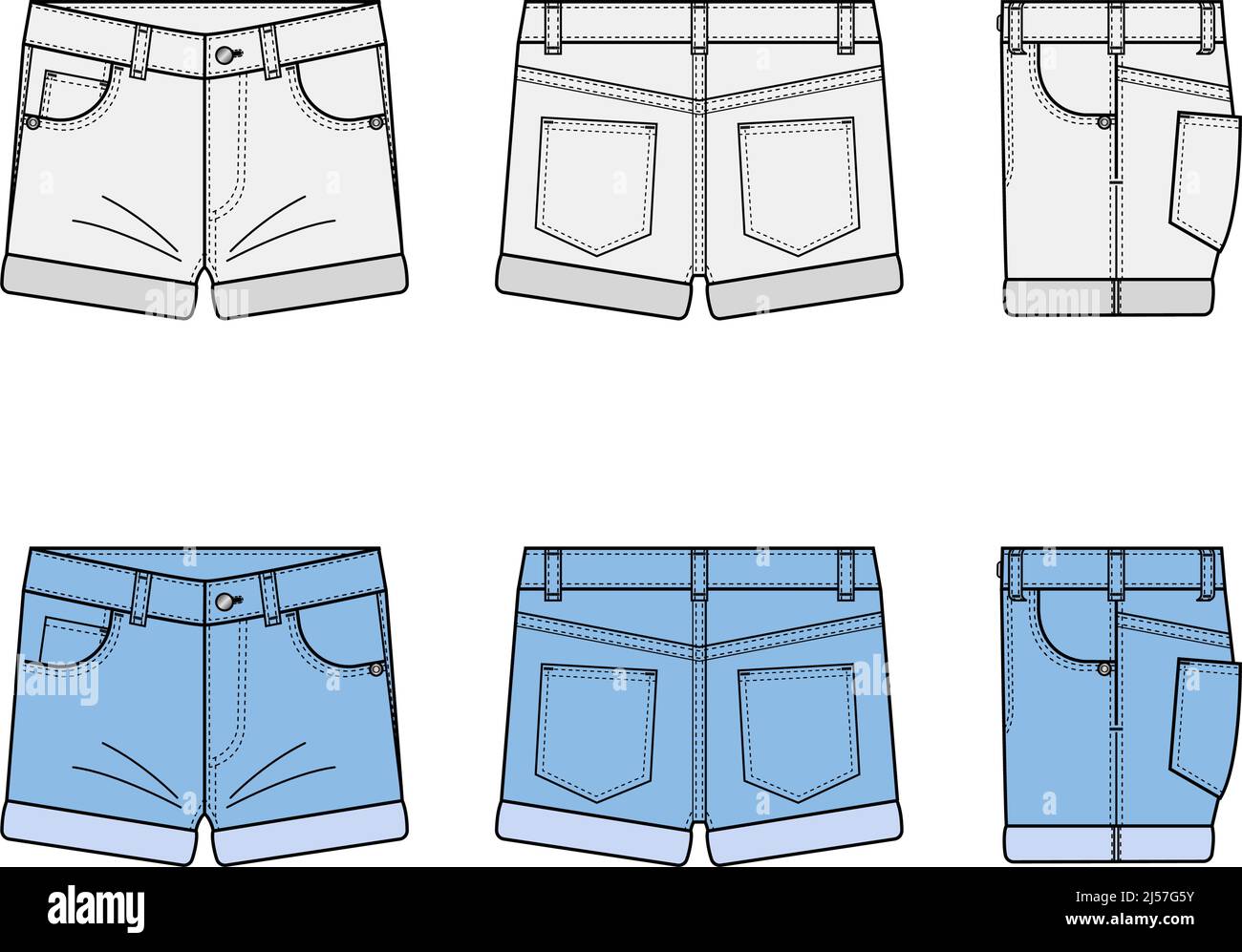 Denim short pants vector template illustration set Stock Vector Image ...