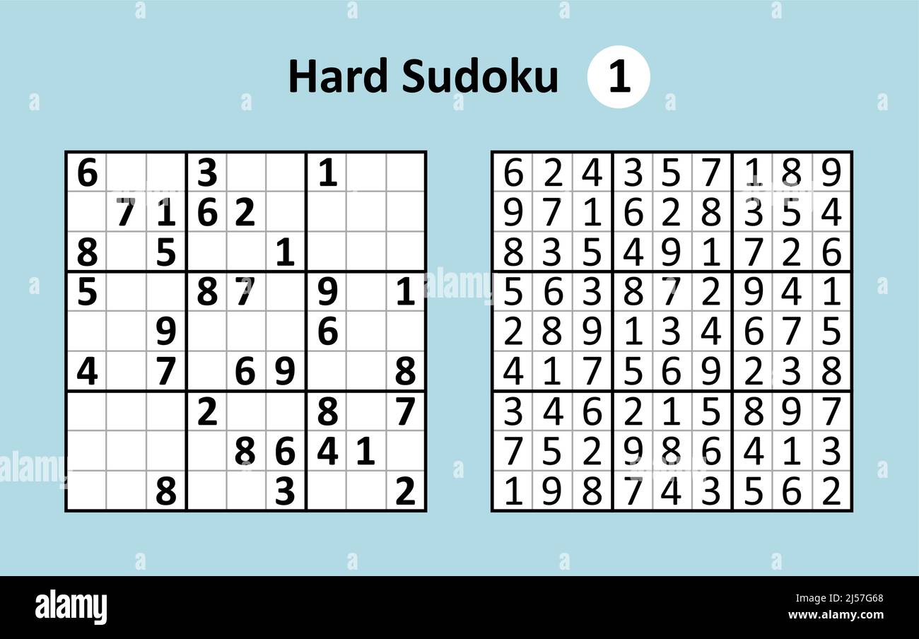 Sudoku game with answers. Hard complexity. Simple vector Stock Vector Image & Art - Alamy