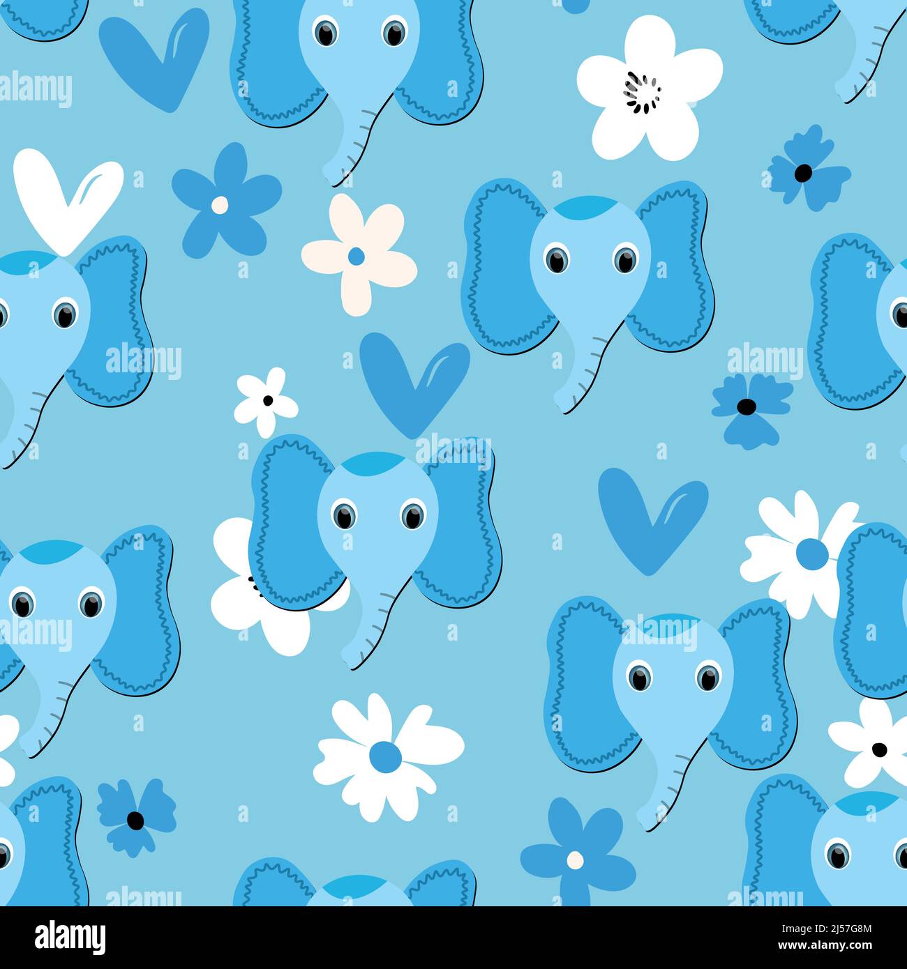 Seamless pattern with cute elephant face on color floral background ...