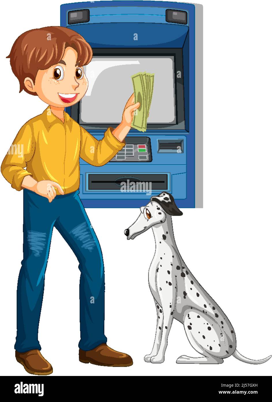 A man withdraw money from atm machine and a dog illustration Stock ...