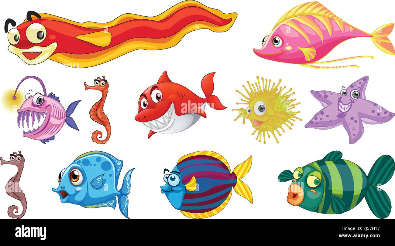 Sea animals cartoon collection illustration Stock Vector Image & Art ...