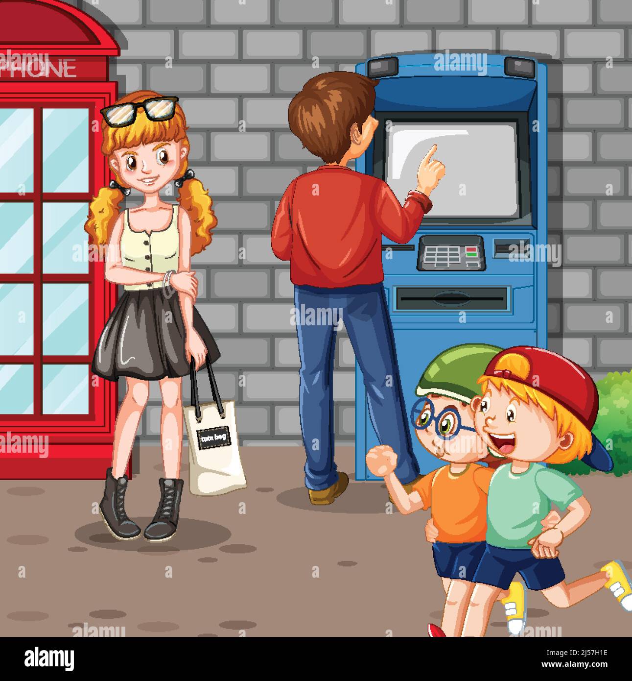 ATM machine street scene with people illustration Stock Vector Image ...