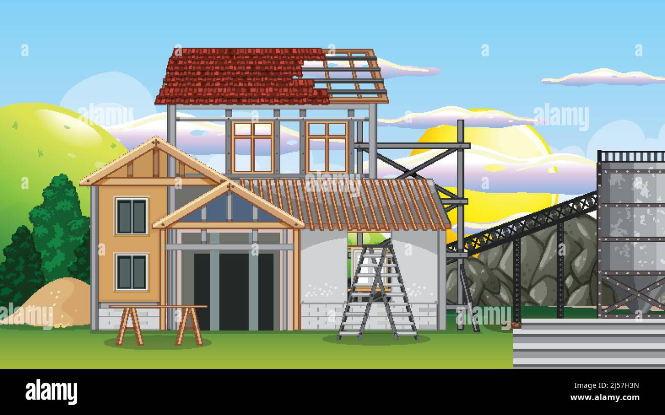 Scene of building construction site illustration Stock Vector Image ...