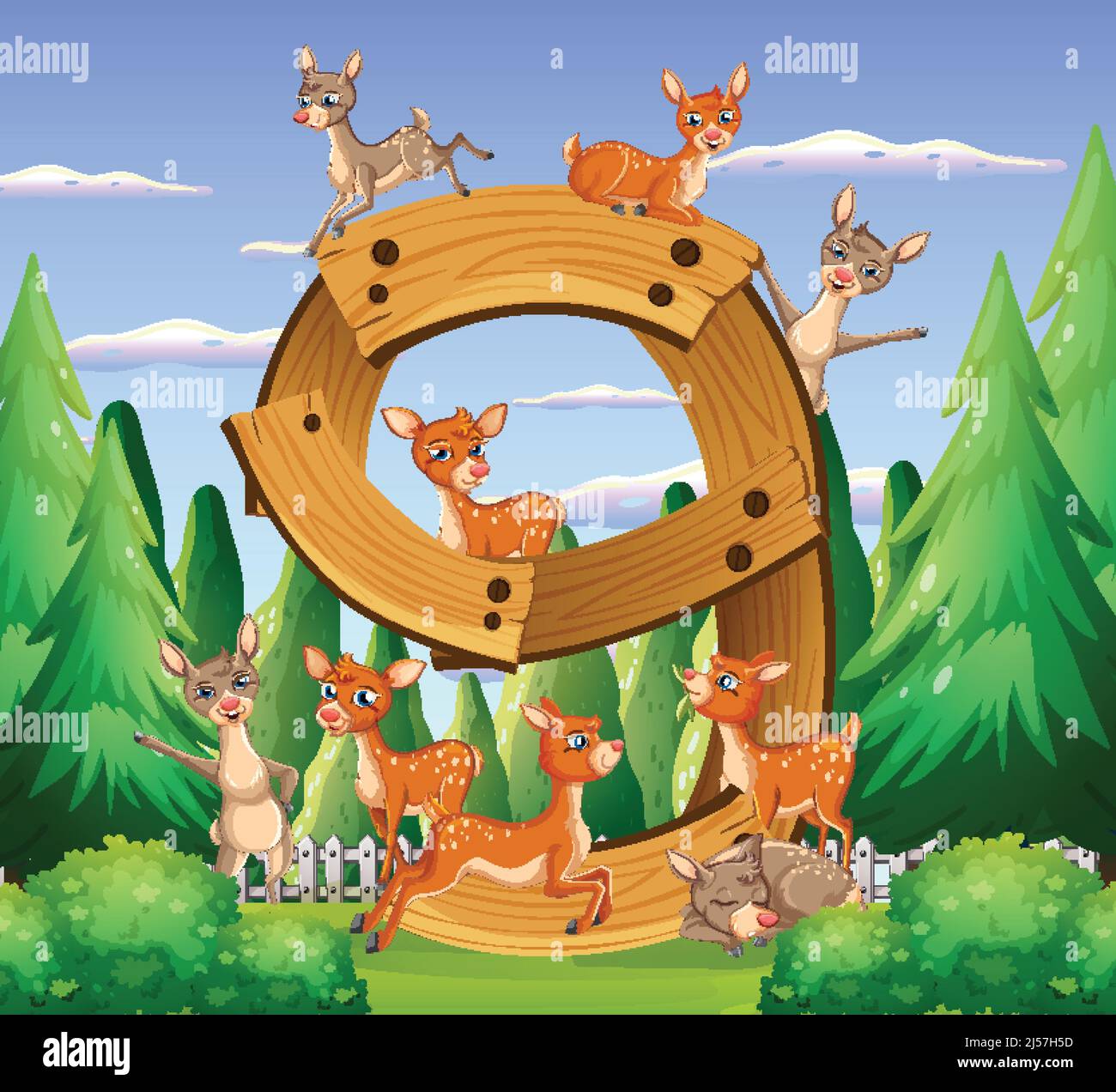 Nine deers attached to number nine illustration Stock Vector Image ...