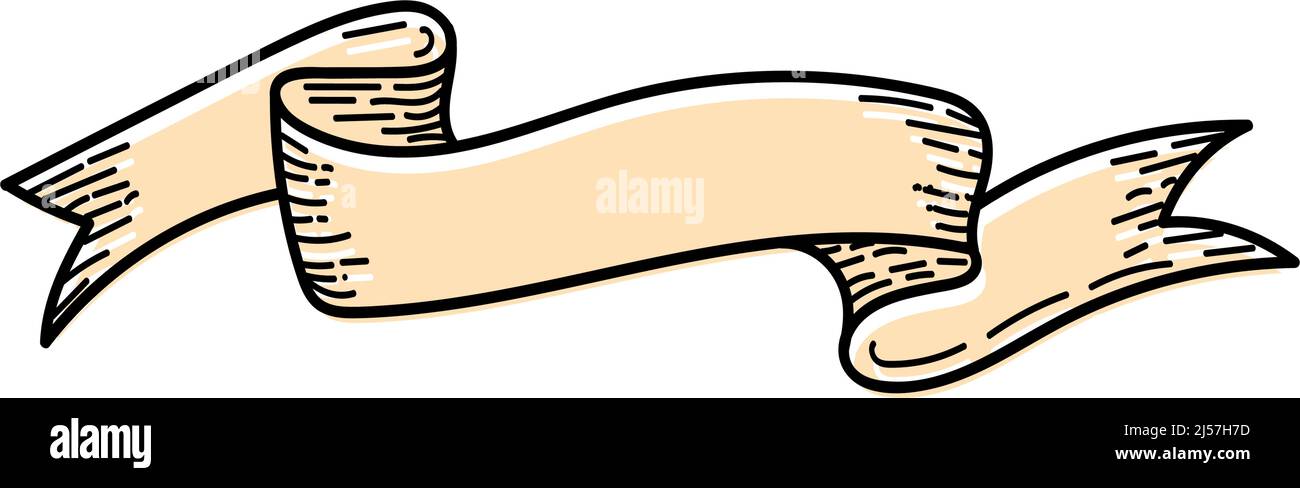 Emblem in the form of a ribbon. Hand-drawn doodle sketch element. A ...