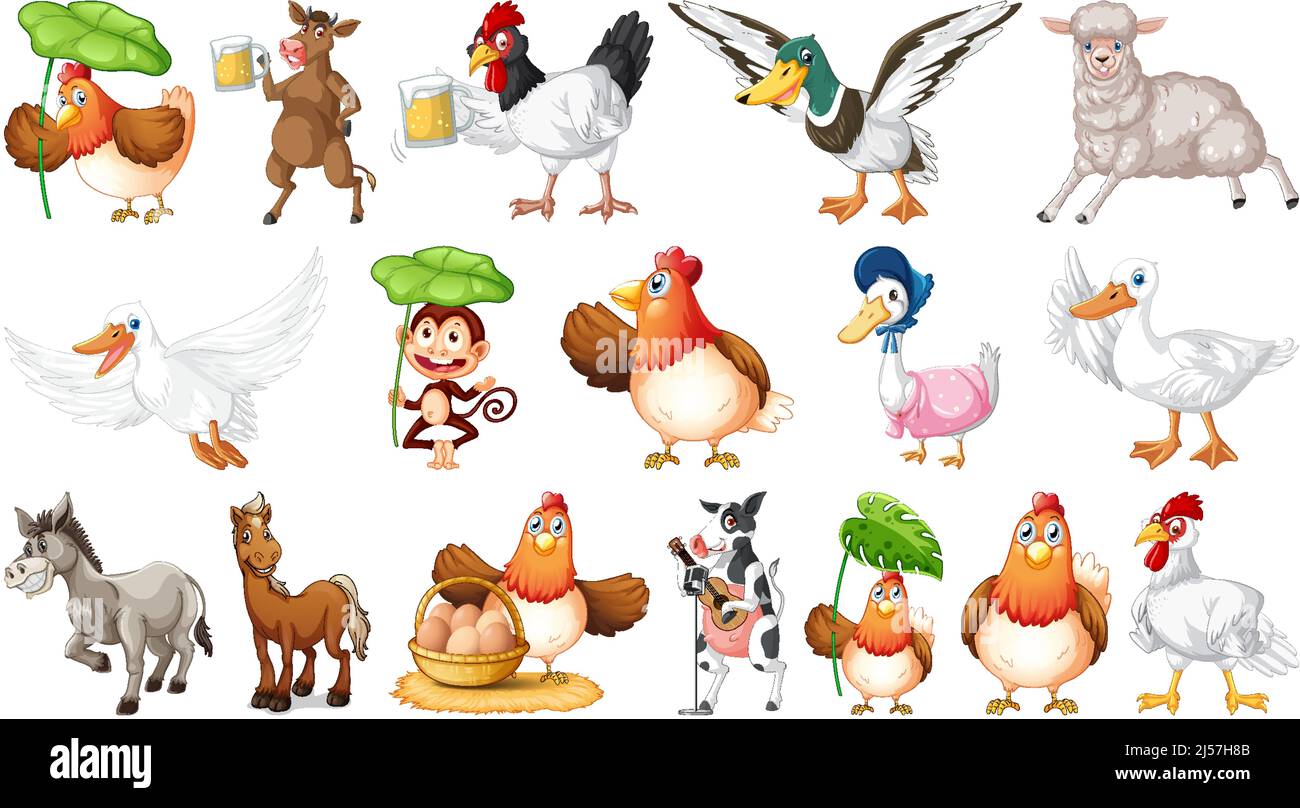 Many farm animals on white background illustration Stock Vector Image ...