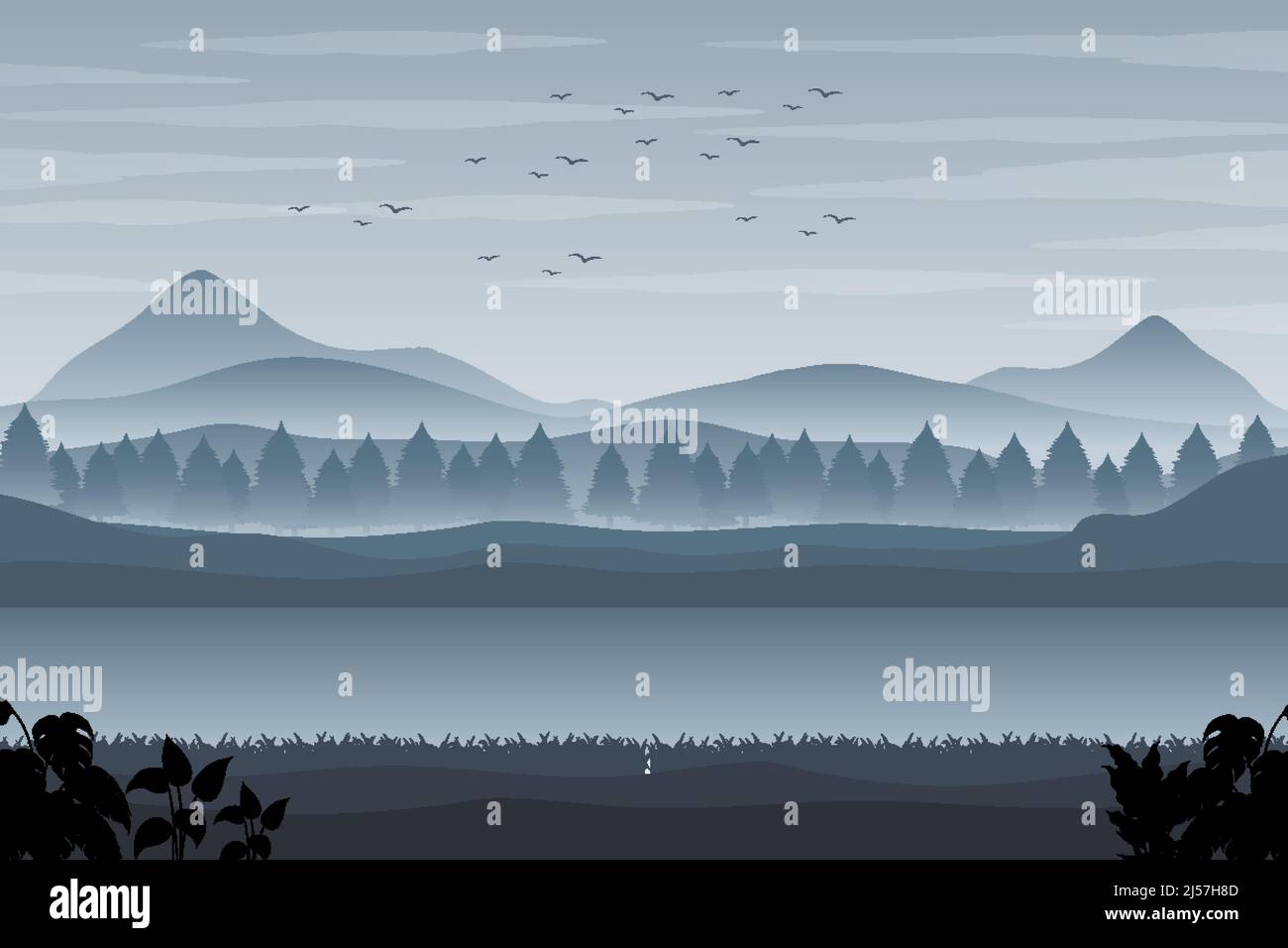 Silhouette shadow of forest scene illustration Stock Vector Image & Art ...