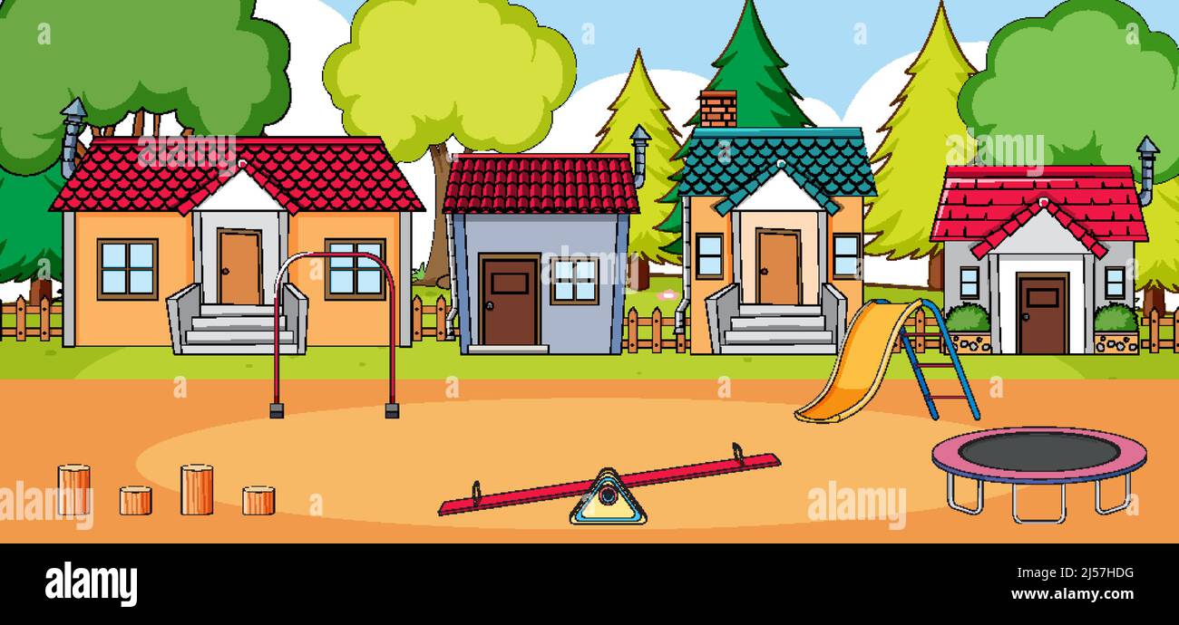 Scene with houses and playground illustration Stock Vector Image & Art ...