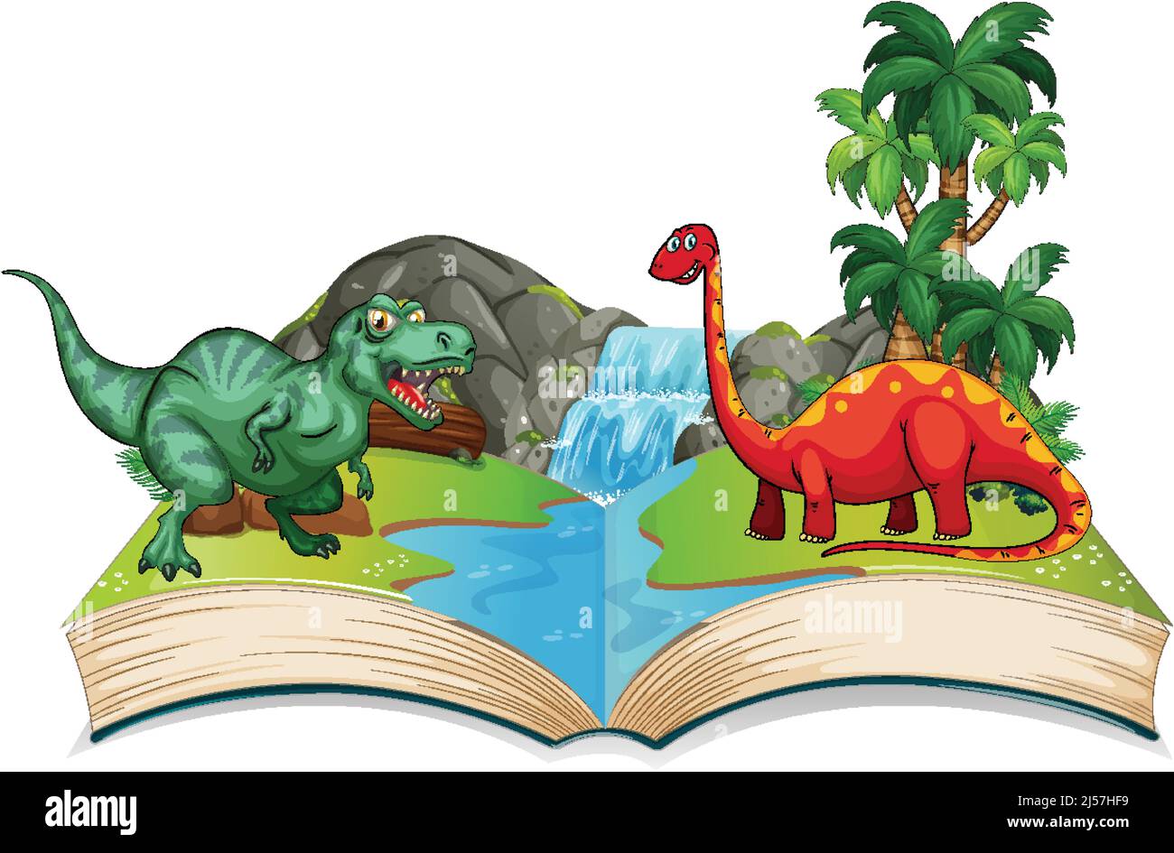 Opened book with various dinosaurs cartoon illustration Stock Vector ...